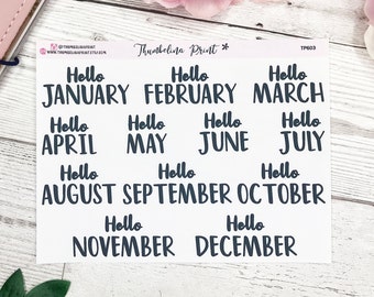 MONTH HEADERS Black and White Block Label Planner Stickers - Etsy
