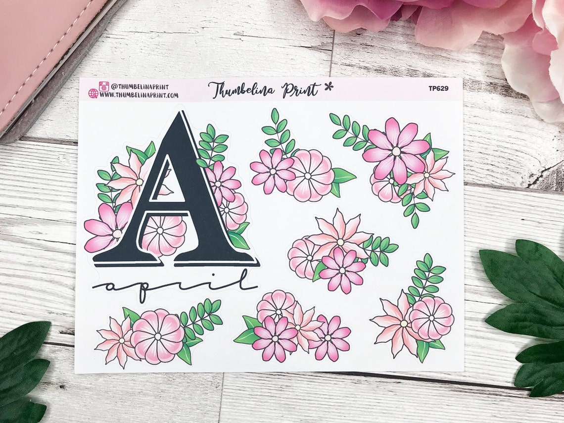 April Floral Initial Title Page Planner Stickers Decorative | Etsy