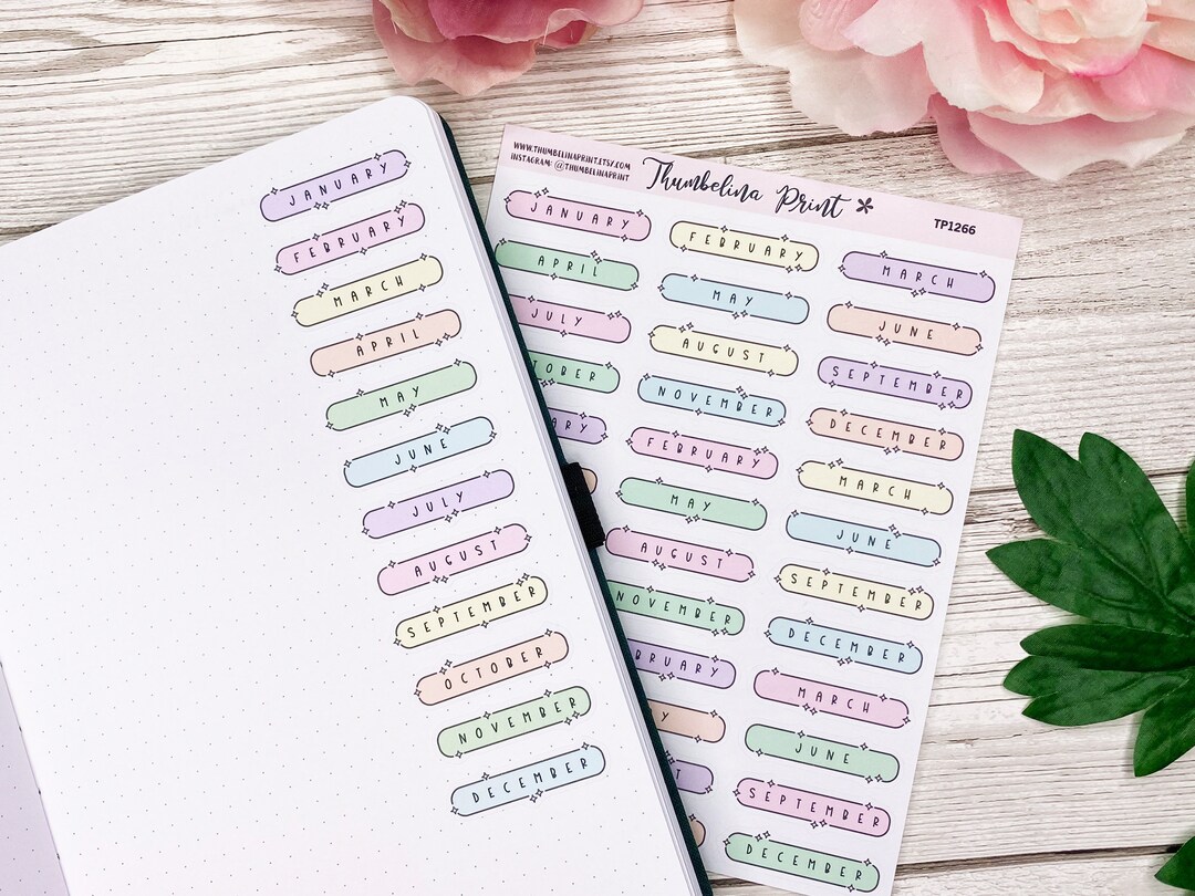 Monthly Oval Script Stickers With Stars in Pastel Colours | Decorative ...