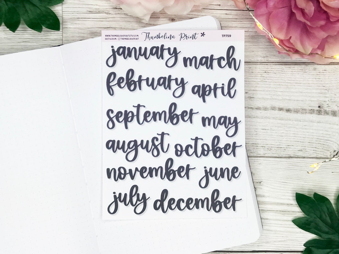 Black Cursive Monthly Script Planner Stickers | Decorative & Functional ...