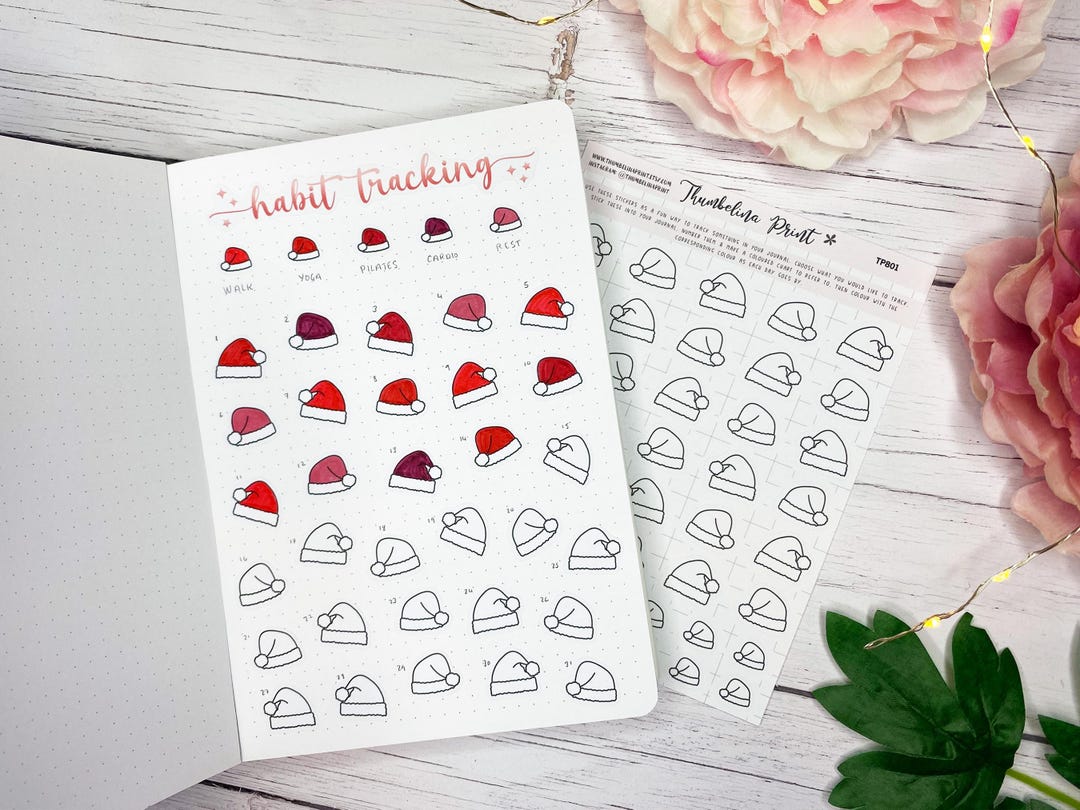 Santa Hat Habit Tracker Sticker | Decorative & Functional Planning ...