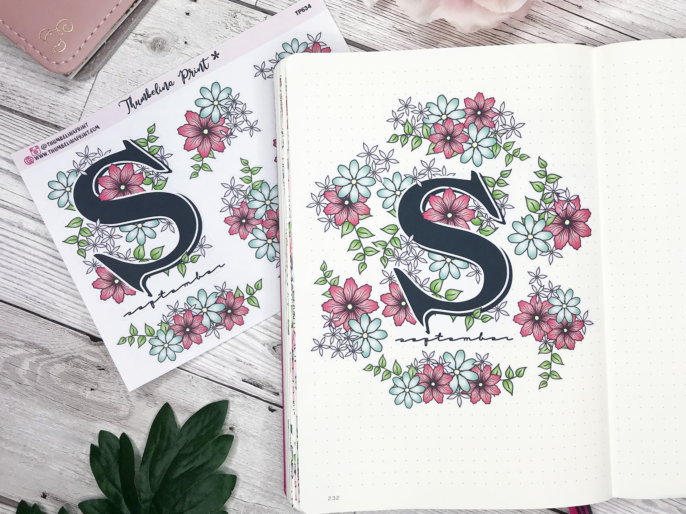 September Floral Initial Title Page Planner Stickers - Etsy UK