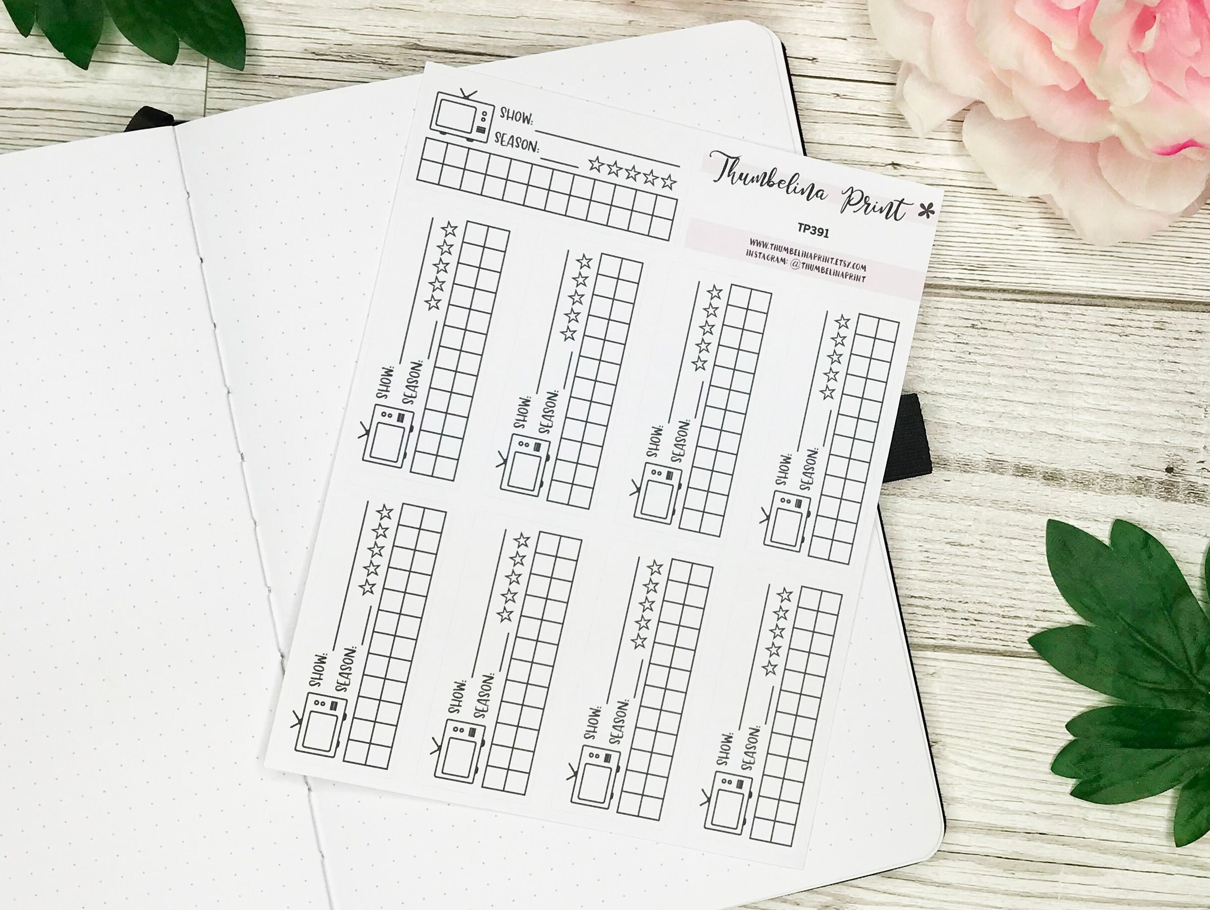 TV Show Tracker Planner Stickers in Black and White - Etsy