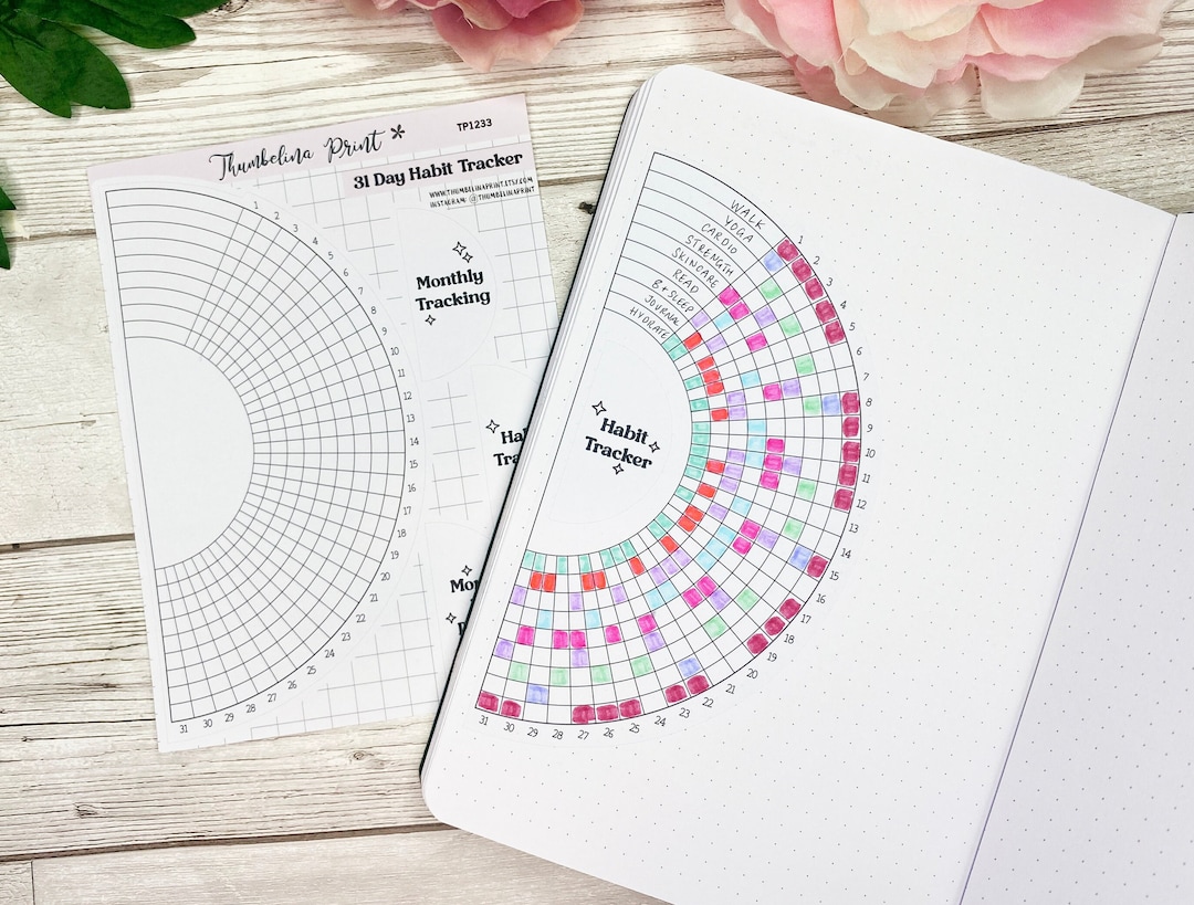 31 Day Half Circle Monthly Tracker Planner Sticker | Journal ...