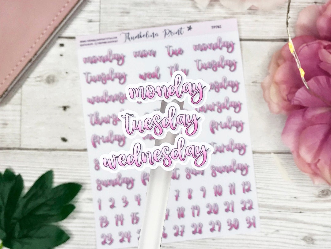 Pink Ombre Weekday Script Planner Stickers / Planificación decorativa y ...