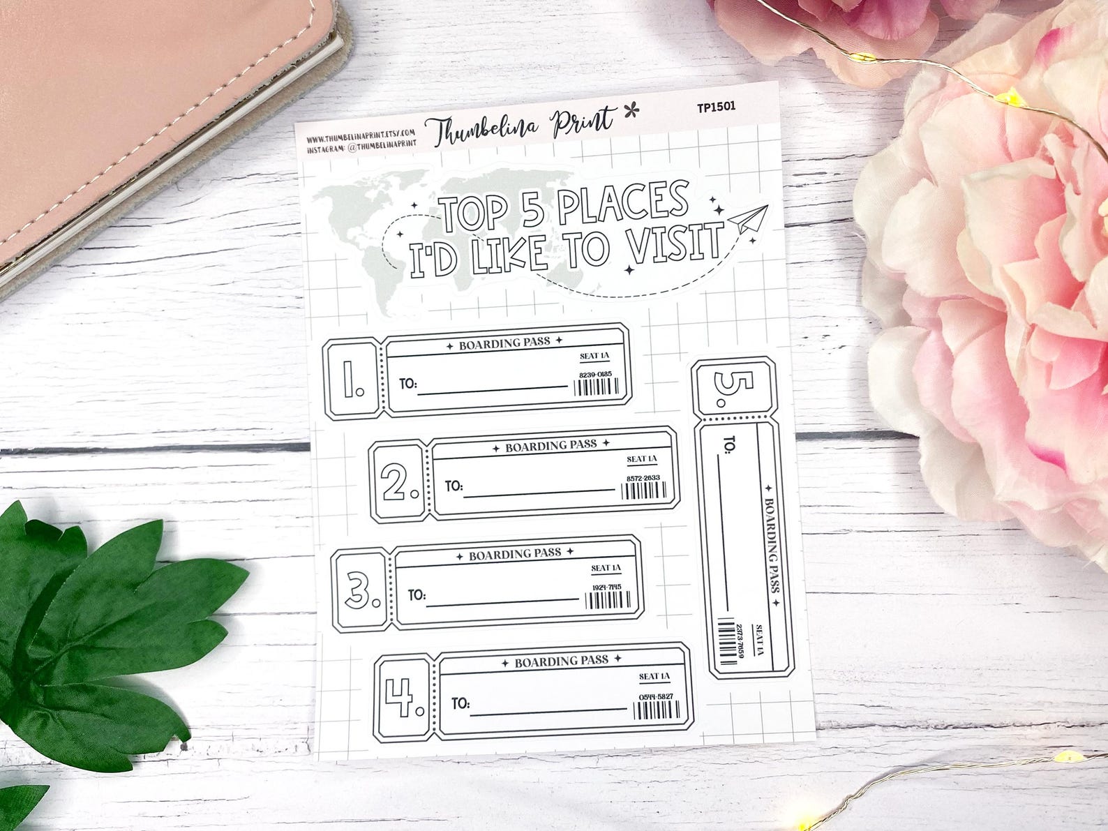 Top 5 Places I'd Like to Visit Journal Page Prompt Sticker Sheet ...
