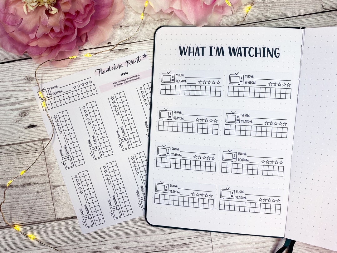 TV Show Tracker Planner Stickers in Black and White | Decorative ...