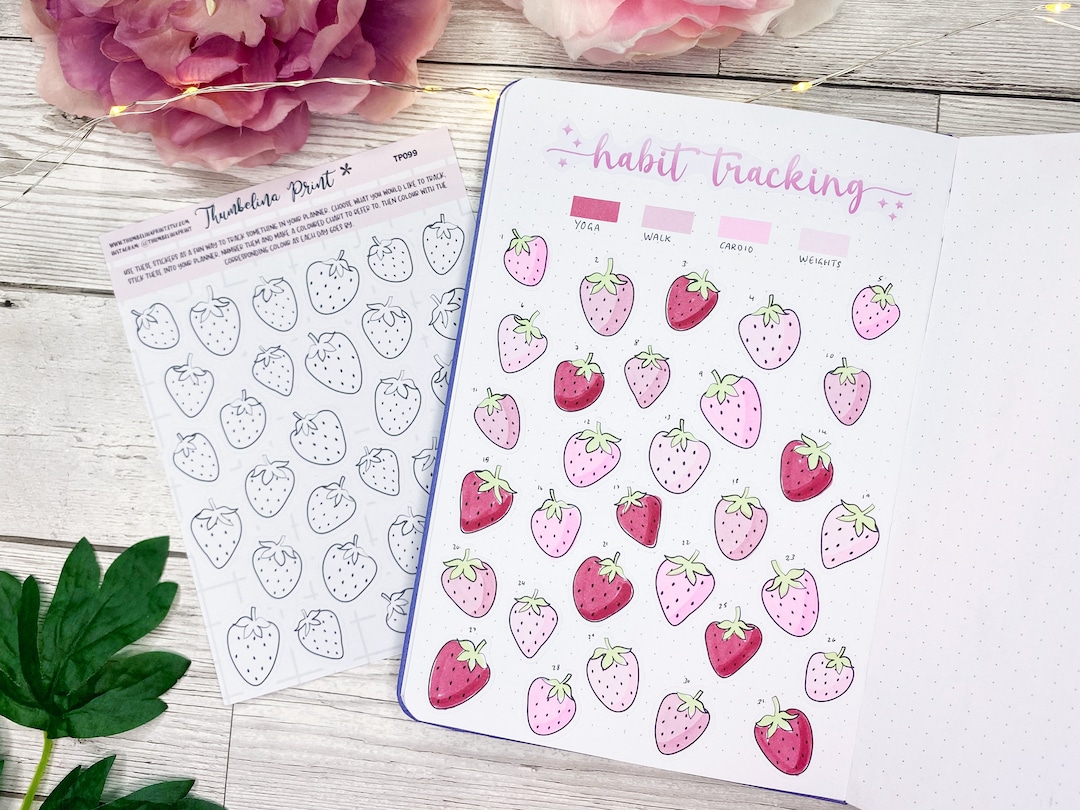 Strawberry Habit Tracker Sticker | Decorative & Functional Planning ...