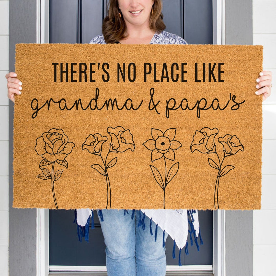 Birth Flower Doormat, Grandma and Grandpa Welcome Mat, Personalized ...