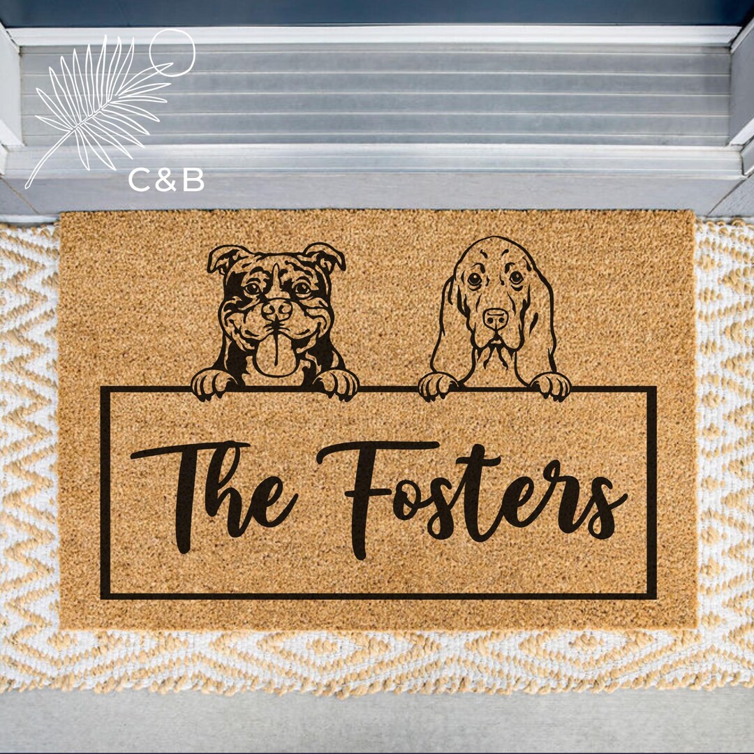 2 Custom Dog Last Name Welcome Mat, Personalized Dog Doormat, Basset ...