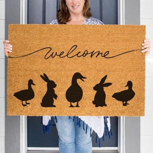 Animal Welcome Doormat, Spring Doormat, Easter Welcome Mat, Cute Door ...