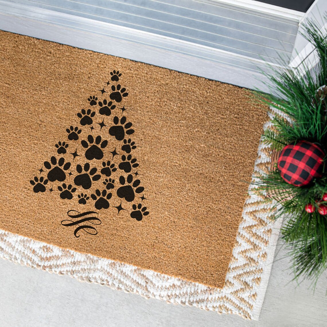 Paw Christmas Tree Doormat, Paw Print Door Mat, Holiday Gift, Holiday ...