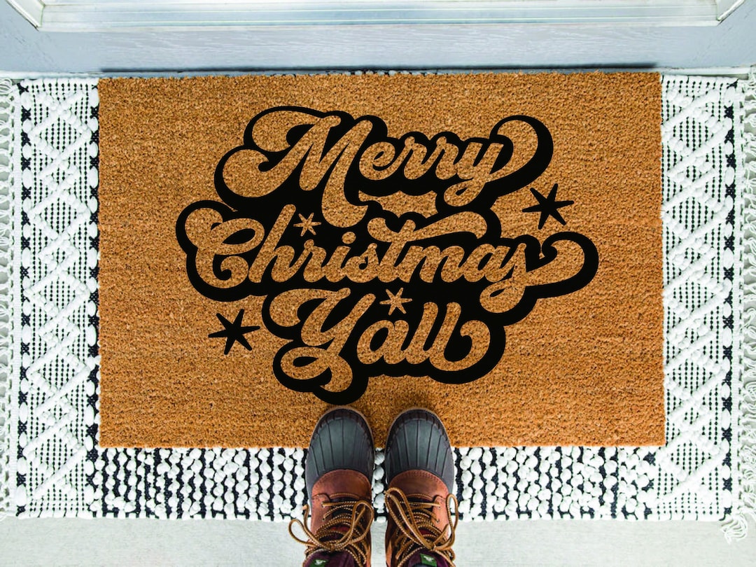 Merry Christmas Y'all Retro Doormat, Southern Front Door Mat, Christmas ...