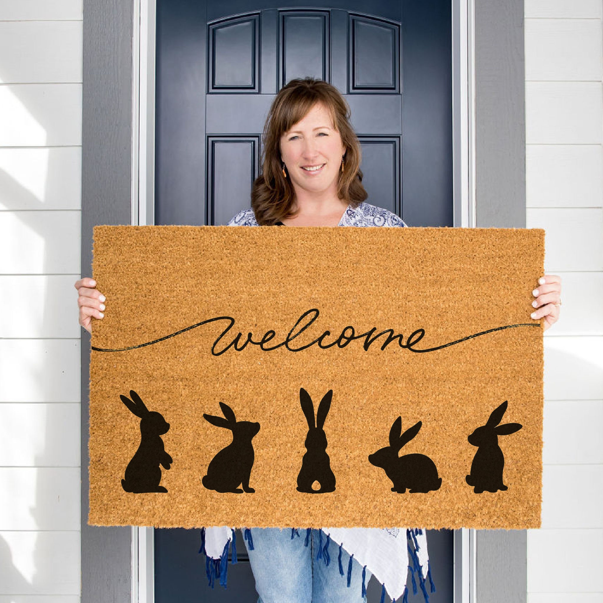 Easter Bunny Welcome Doormat, Spring Doormat, Easter Welcome Mat, Cute ...