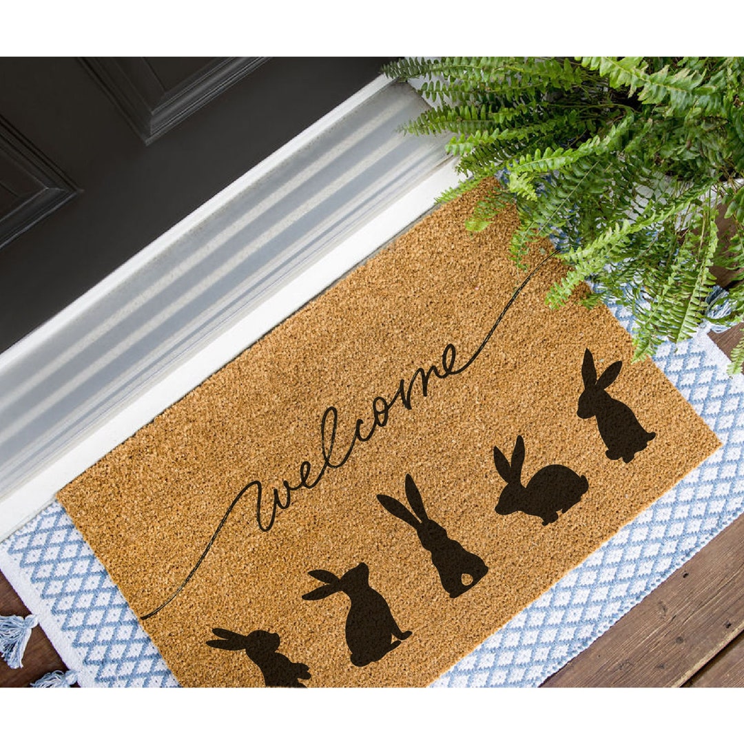 Easter Bunny Welcome Doormat, Spring Doormat, Easter Welcome Mat, Cute ...
