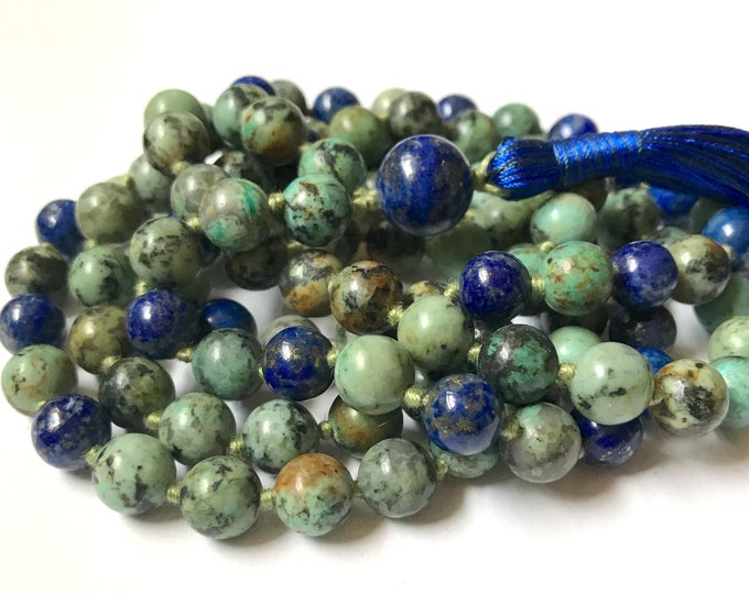 African Turquoise Lapis Lazuli Mala Necklace 108 Mala Beads - Etsy