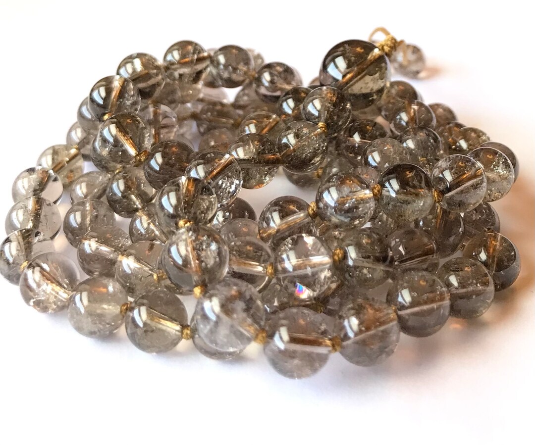 Rare! Smoky Satyaloka Quartz Mala Necklace, High Frequency Quartz Mala ...