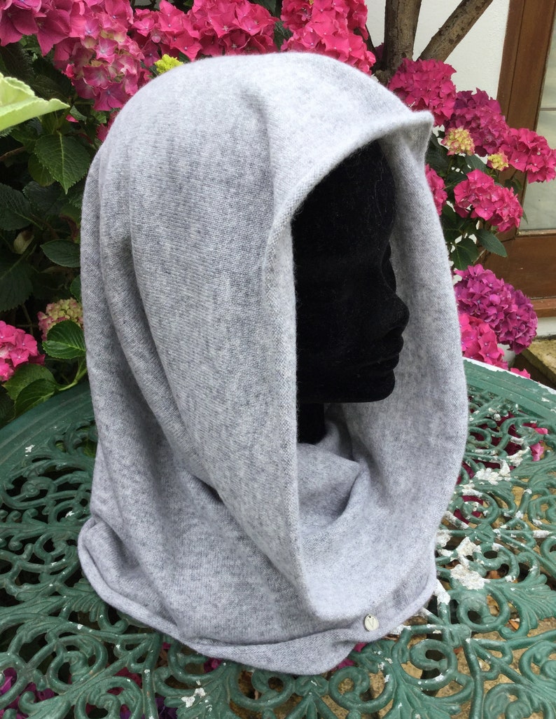 Pure cashmere hood / snood plain knit snood cowl scarf by | Etsy