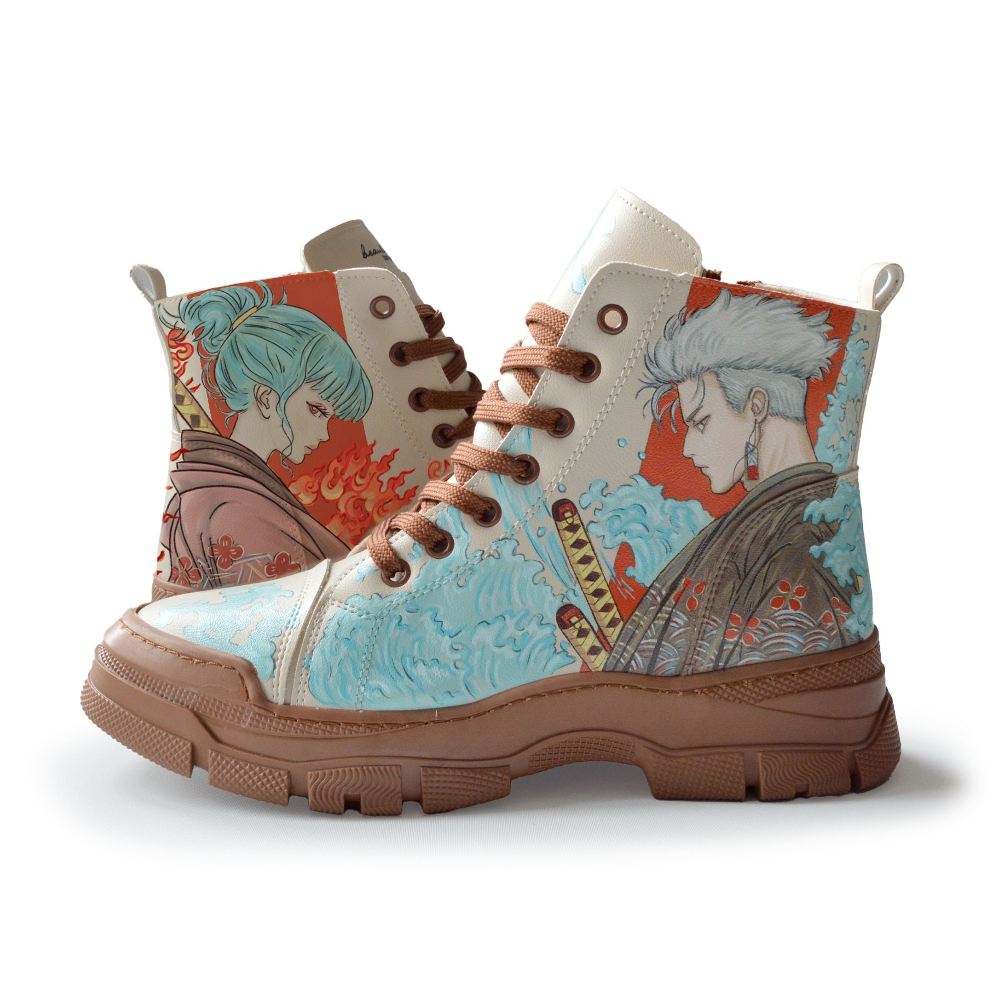 Hand-painted Anime Style Samurai Boots, Artistic Anime Samurai Boots ...