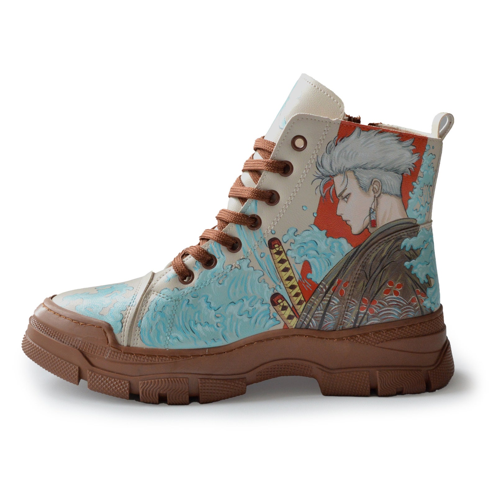 Hand-painted Anime Style Samurai Boots, Artistic Anime Samurai Boots ...