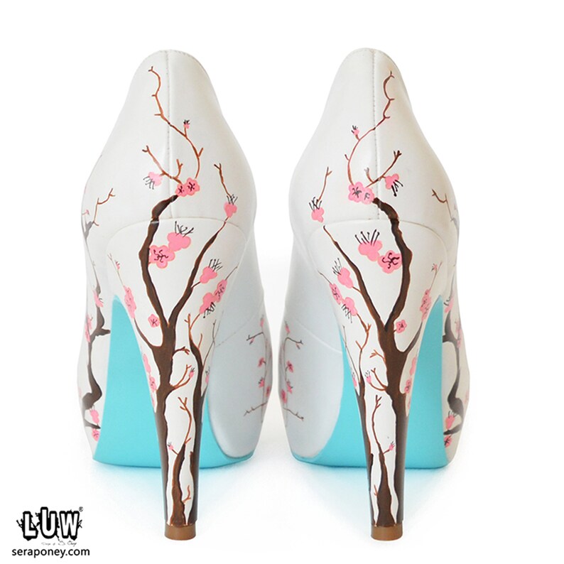 SAKURA Pumps custom Painting Shoes hand Painted Cherry, Flowers, Spring ...