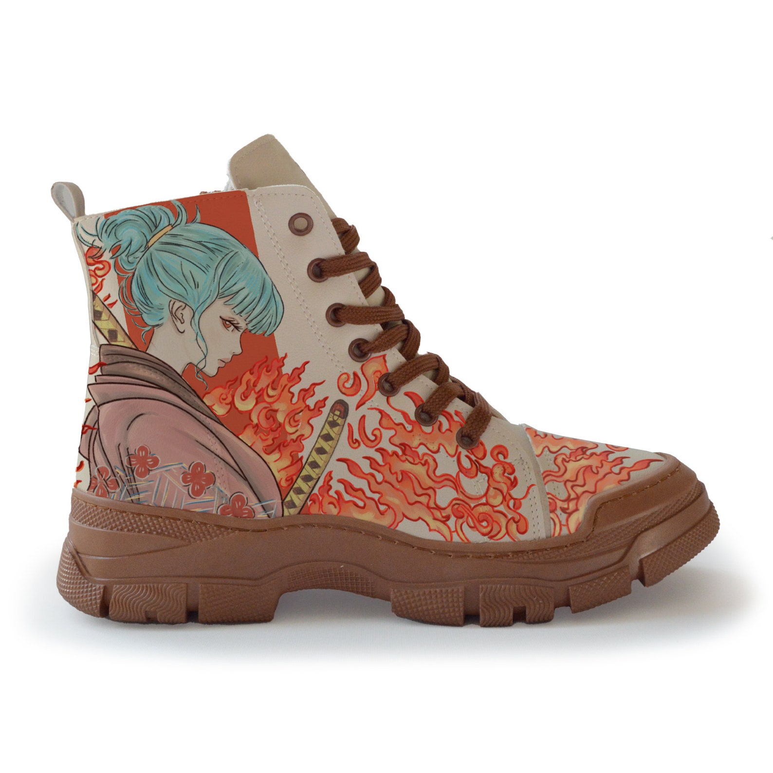 Hand-painted Anime Style Samurai Boots, Artistic Anime Samurai Boots ...