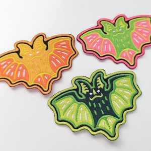 Fruit Bat - Embroidered Neon Jacket Patches / Pastel Goth Iron on Vampire Bats / Battle Jacket ...