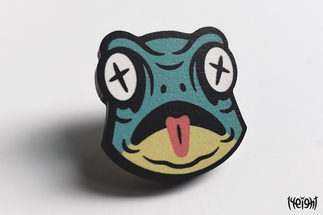 Croaked - Cute Frog Wooden Pin Badge / Frogman Button / Horror Creature ...
