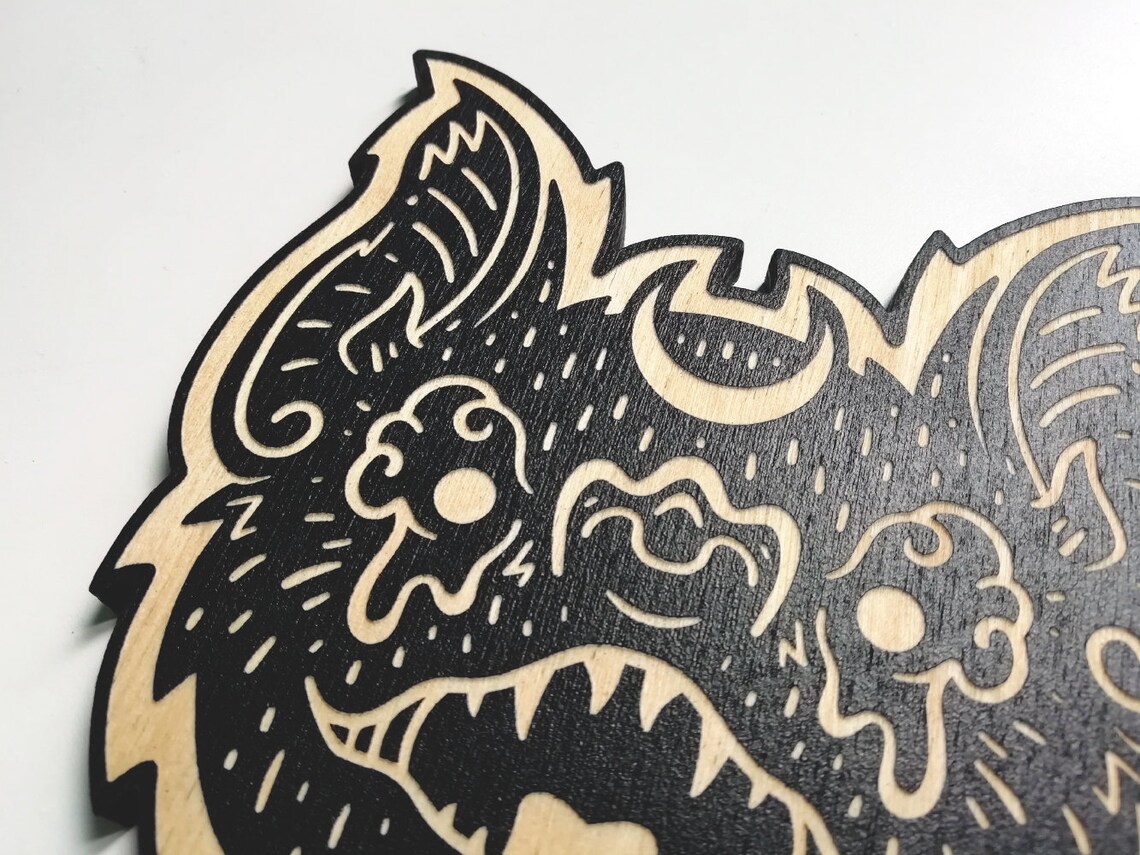 Night Fiend Laser Engraved Wooden Bat /Yokai / Cryptid / | Etsy