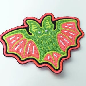 Fruit Bat - Embroidered Neon Jacket Patches / Pastel Goth Iron on Vampire Bats / Battle Jacket ...