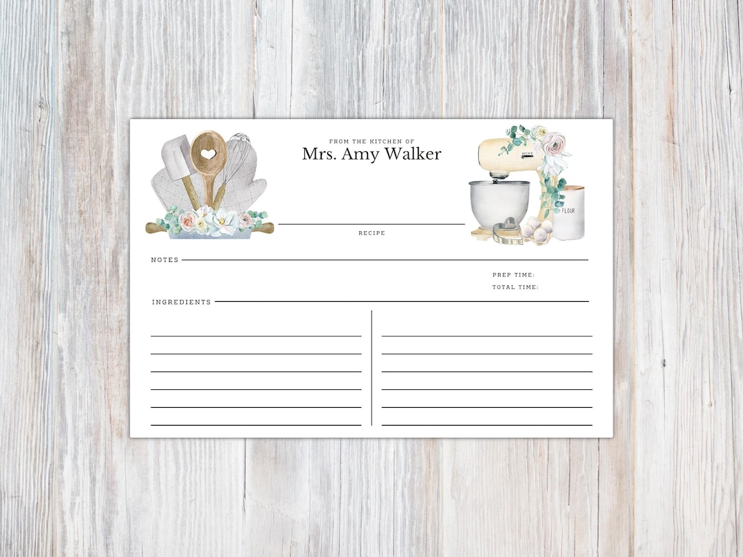 Printed Personalized Set of Recipe Cards, Kitchen Personalized Gifts ...