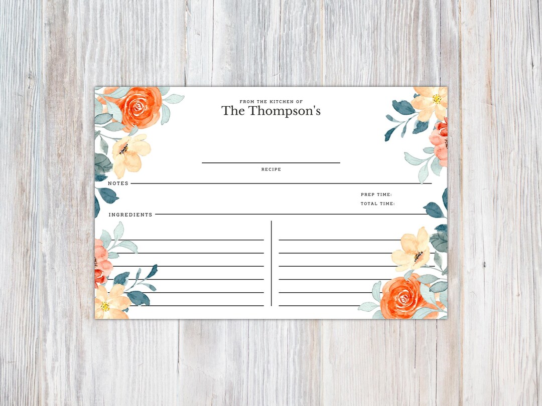 Printed Personalized Set of Recipe Cards, Kitchen Personalized Gifts ...
