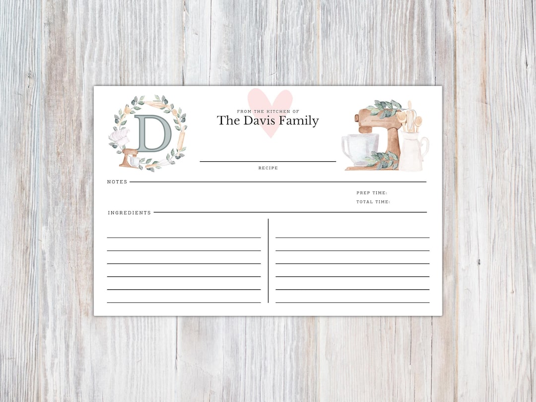 Printed Personalized Set of Recipe Cards, Kitchen Personalized Gifts ...
