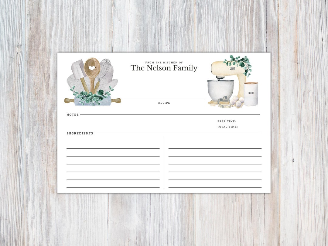 Printed Personalized Set of Recipe Cards, Kitchen Personalized Gifts ...
