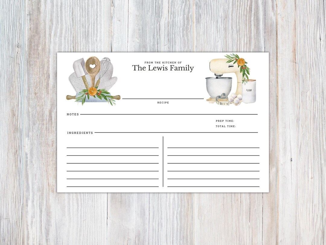 Printed Personalized Set of Recipe Cards, Kitchen Personalized Gifts ...