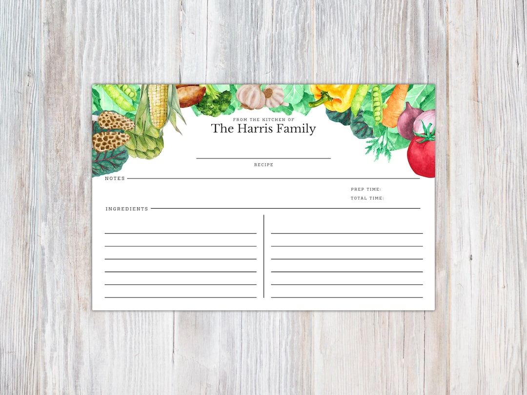Printed Personalized Set of Recipe Cards, Kitchen Personalized Gifts ...