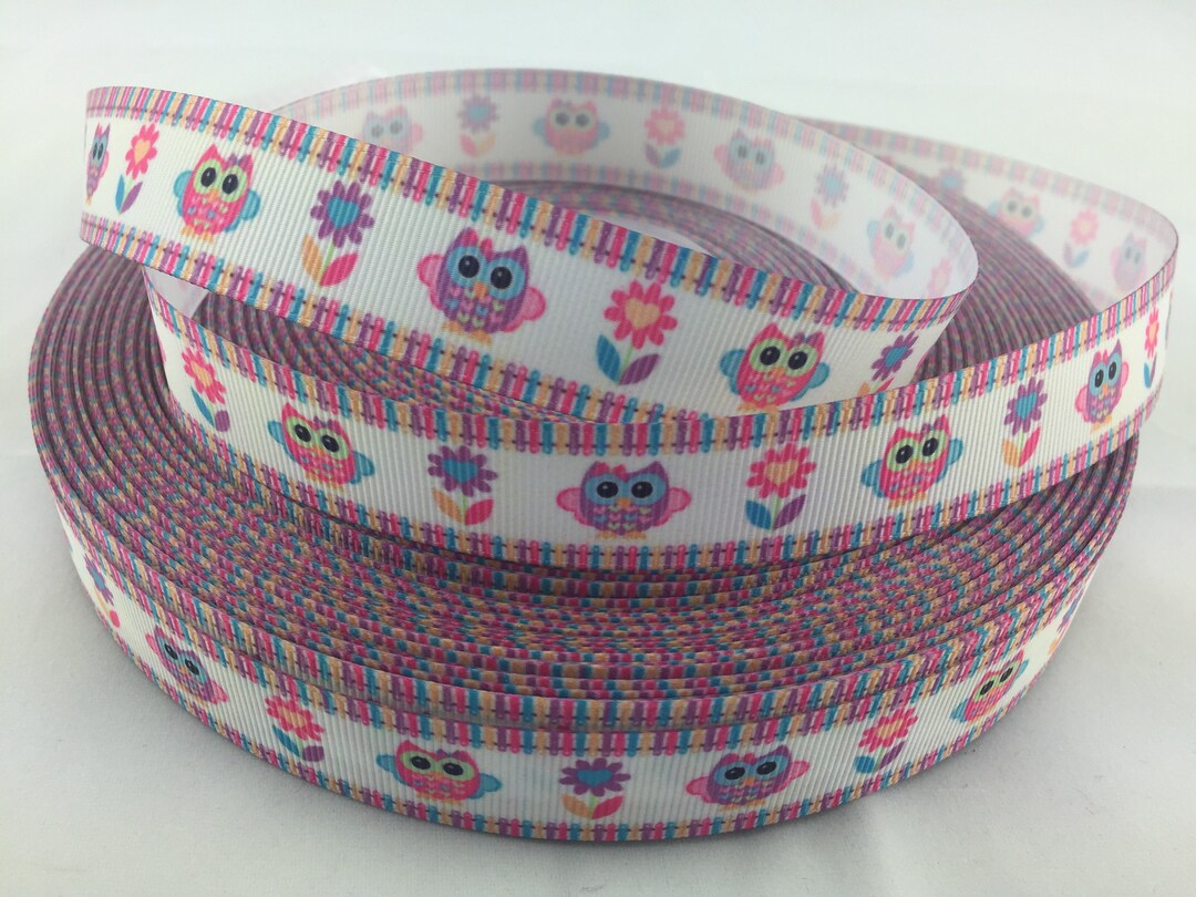 Pastel Owl Floral Grosgrain Ribbons, Bird Ribbons, Hoot Ribbons, Flower ...