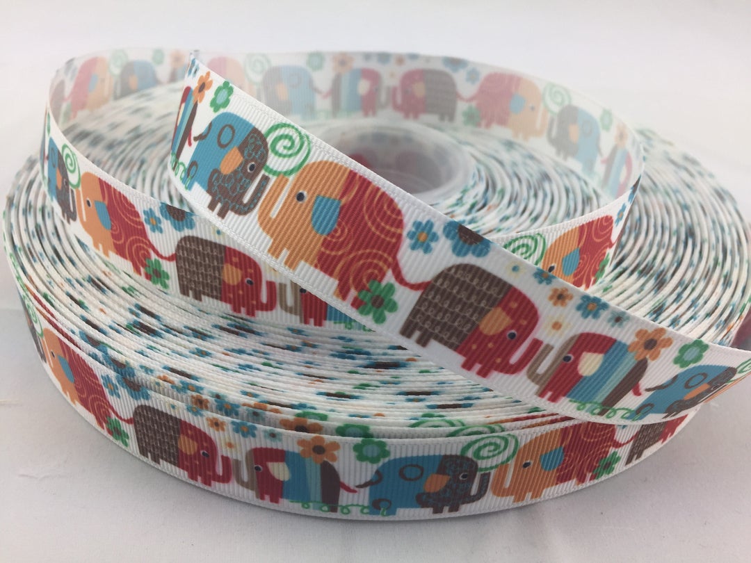 African Elephant Grosgrain Ribbons, African Ribbons, Available in 7/8 ...