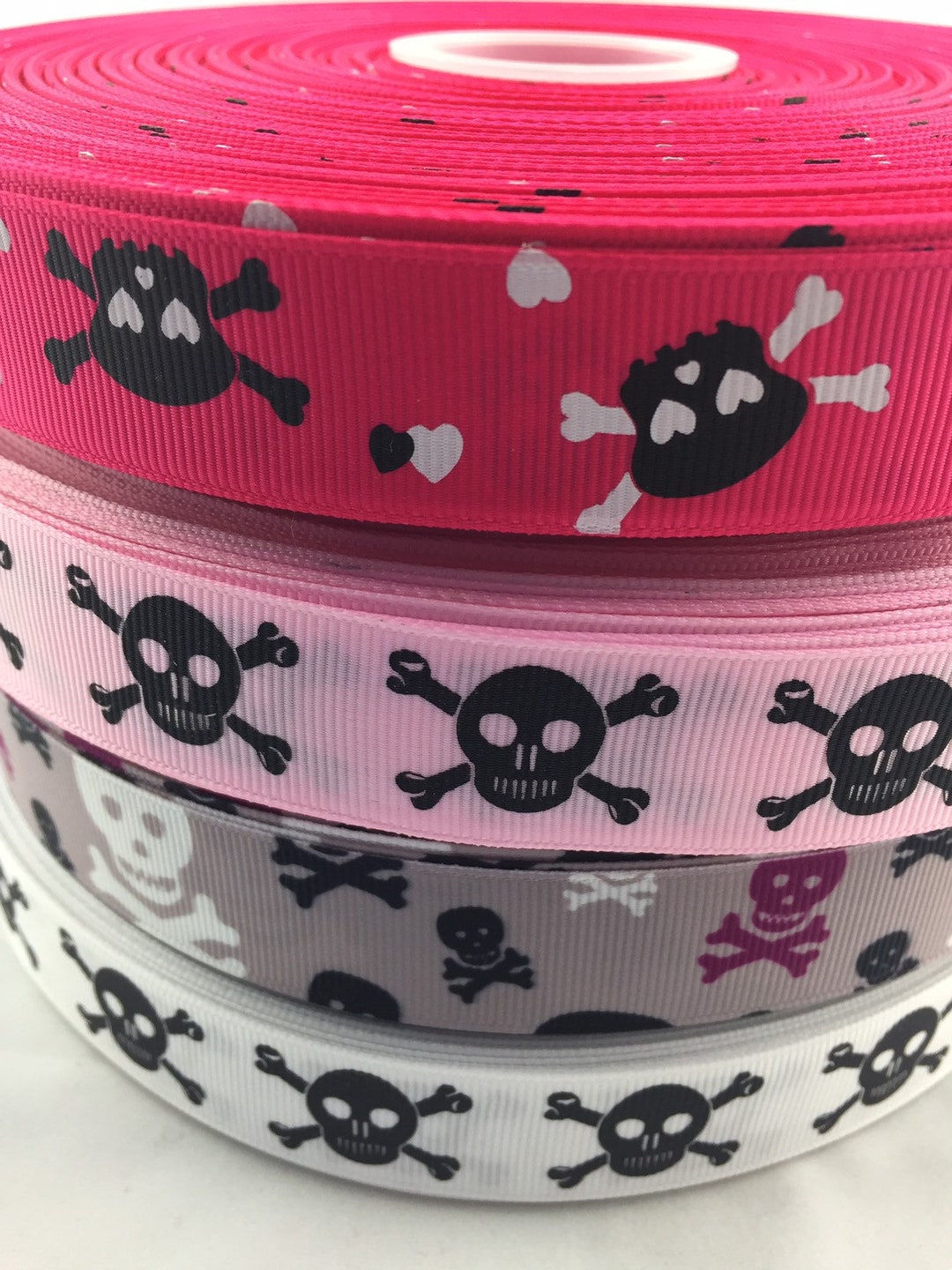 White Skull Ribbons, Black Skull Grosgrain Ribbons,pink Skull Ribbons ...