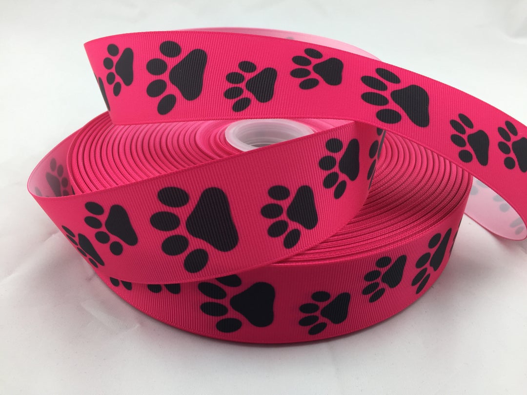 Hot Pink Paw Print Grosgrain Ribbons, Hot Pink Paw Print Ribbons, Dog ...
