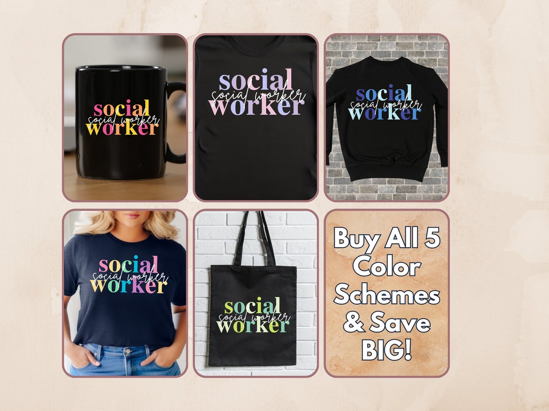 All 5 Color Schemes Social Worker PNG File Boho for Shirts, Mugs, Tote ...