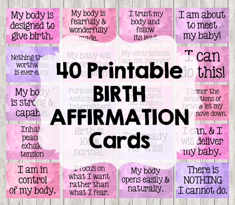 40 Birth Affirmation Cards for Natural Labor / Birth 4x6 Inches Pinks ...