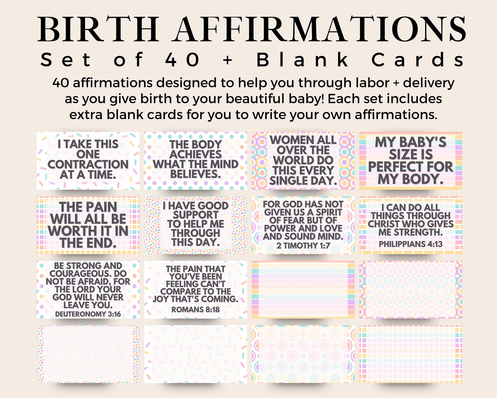 40 Birth Affirmation Cards for Labor and Delivery Birth Printable Print ...