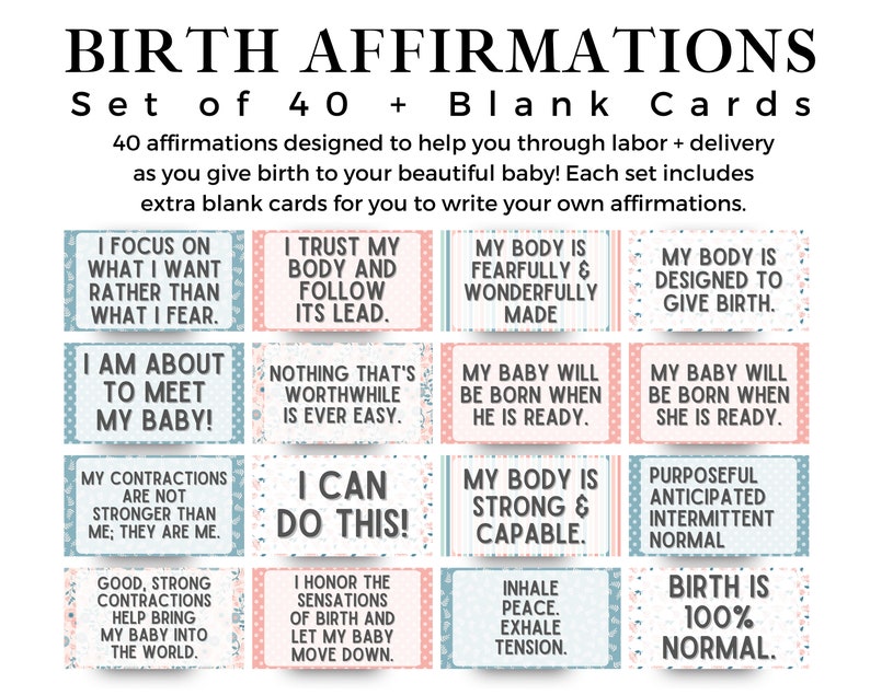 40 Birth Affirmation Cards for Labor and Delivery Floral Reds Blues ...