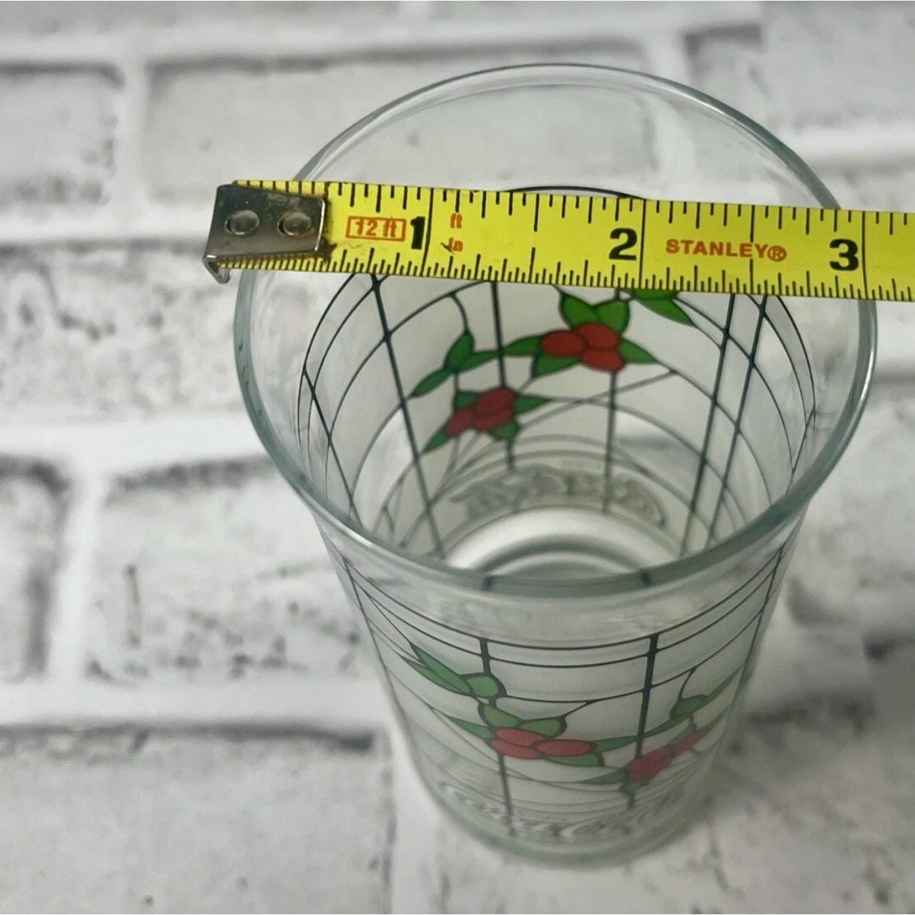 Coca Cola Set of 2 Libbey Frosted Stained Glass Look Glasses Holly ...