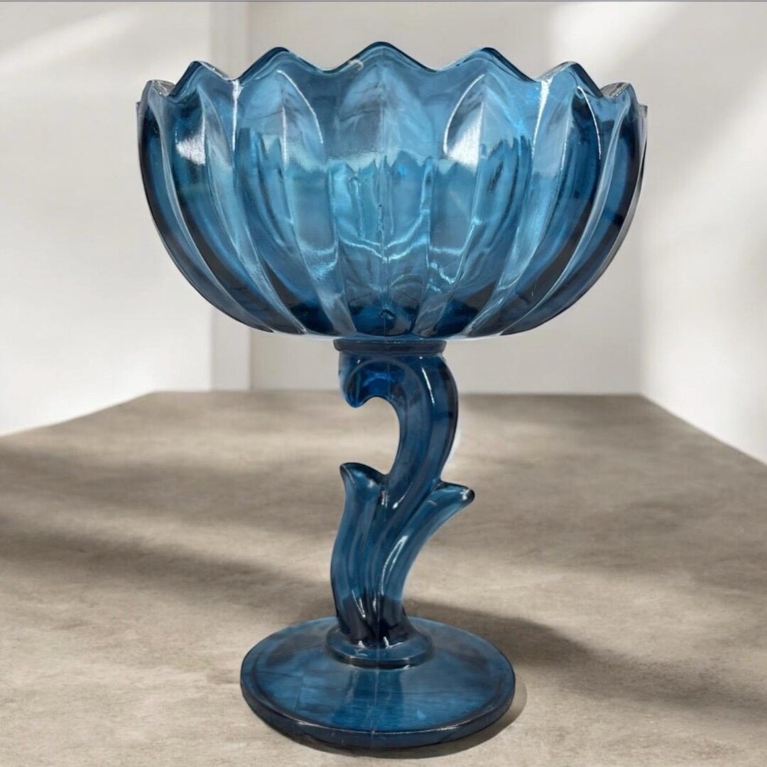 Indiana Glass Compote Bowl Blue Lotus Blossom Vintage 3099 - Etsy