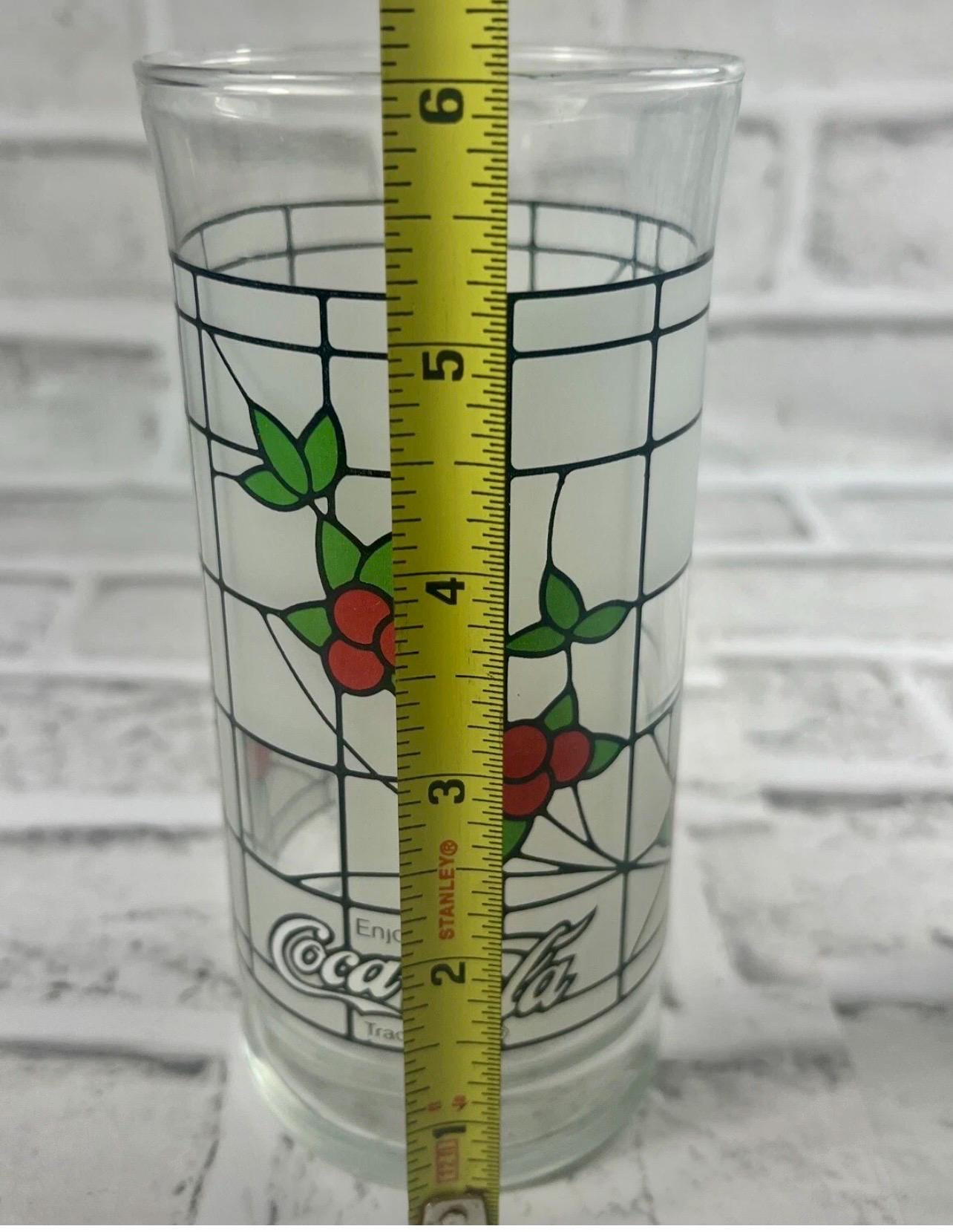Coca Cola Set of 2 Libbey Frosted Stained Glass Look Glasses Holly ...