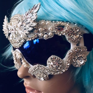 White Crystal Goggles Rhinestone Wing Goggles Burn Goggles | Etsy