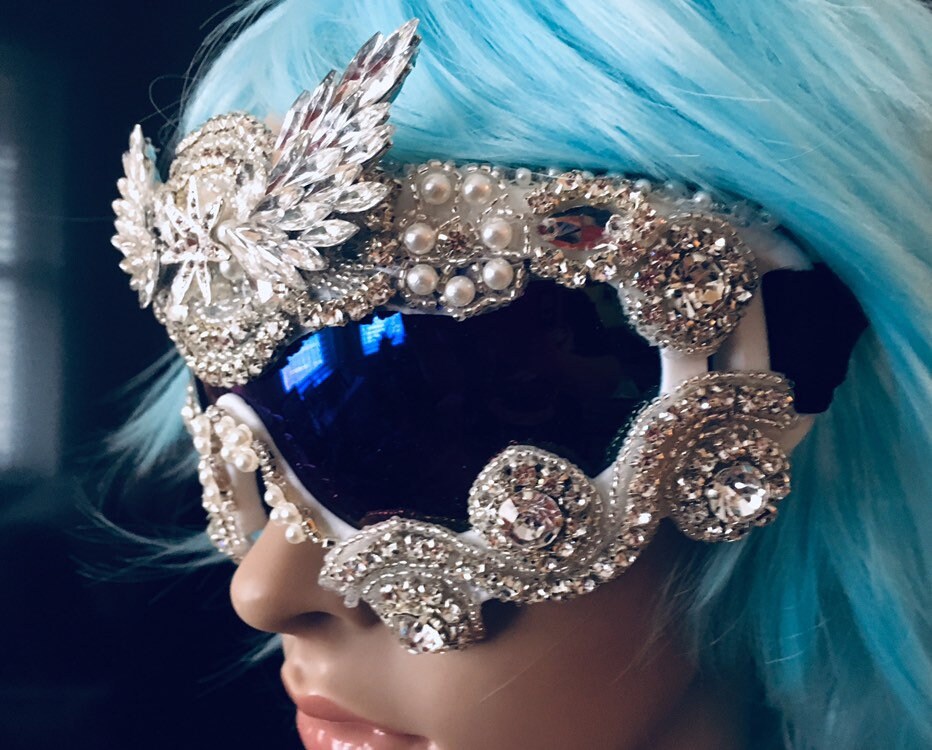 White Crystal Goggles Rhinestone Wing Goggles Burn Goggles | Etsy