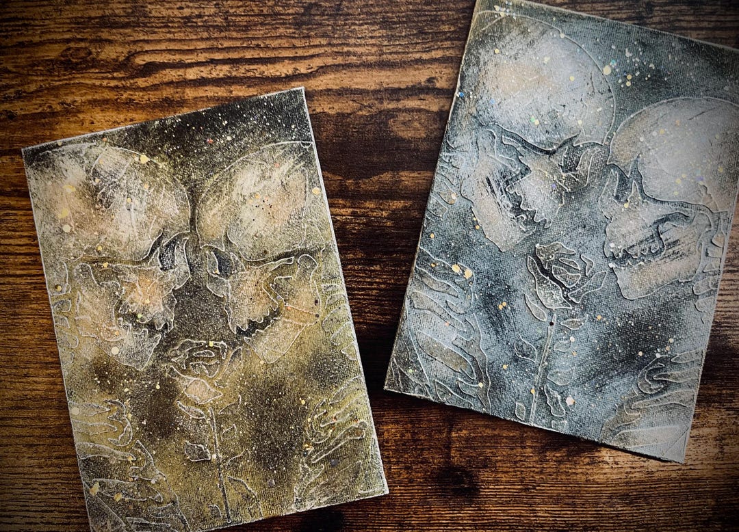 Starry Night Sky Skeleton Lovers Art, Skull Painting, Cottage Core ...